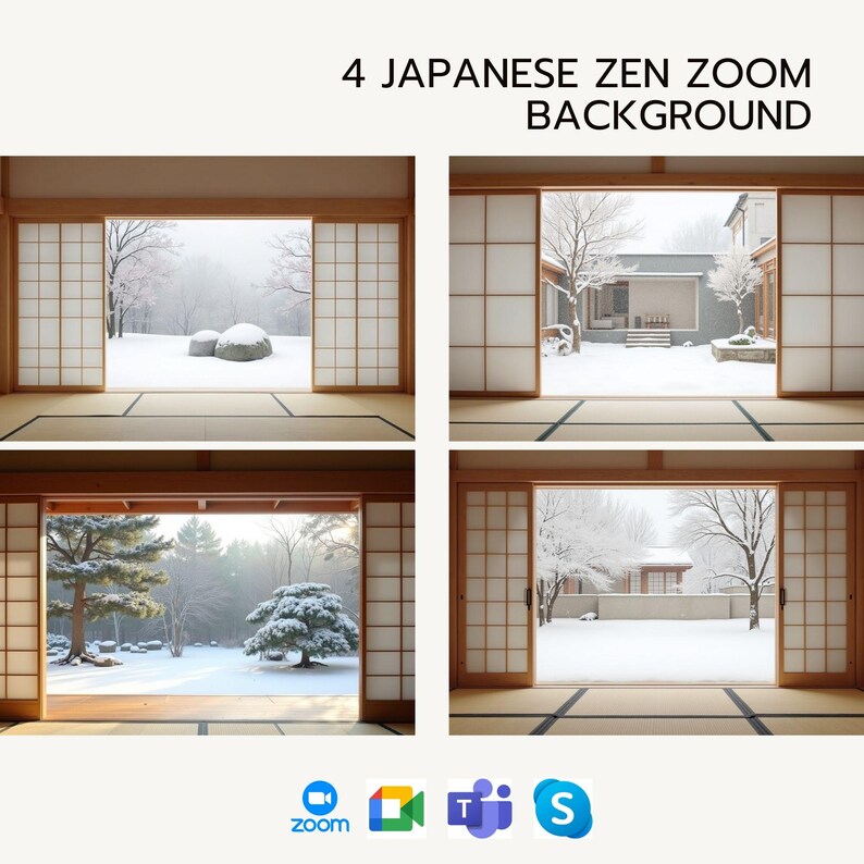 Japanese Zen Zoom Background Set of 4 | Winter Tatami Room & Snow ...