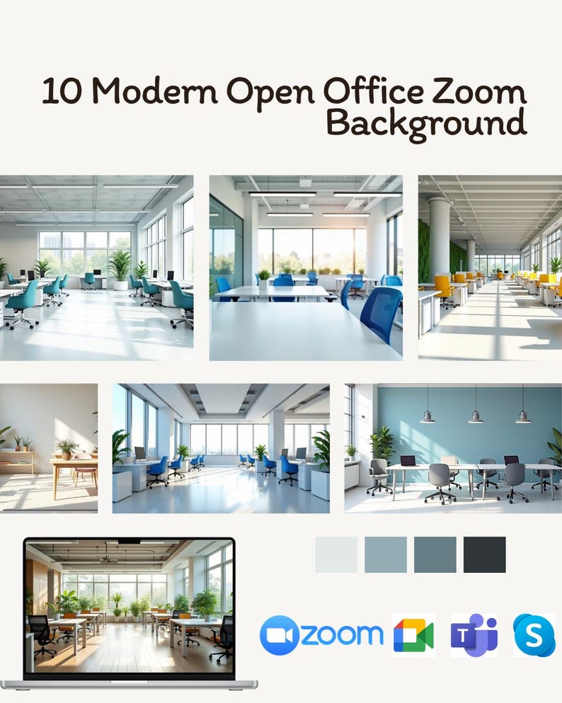 10 Modern Open Office Zoom Background, Minimalist Workspace Virtual ...