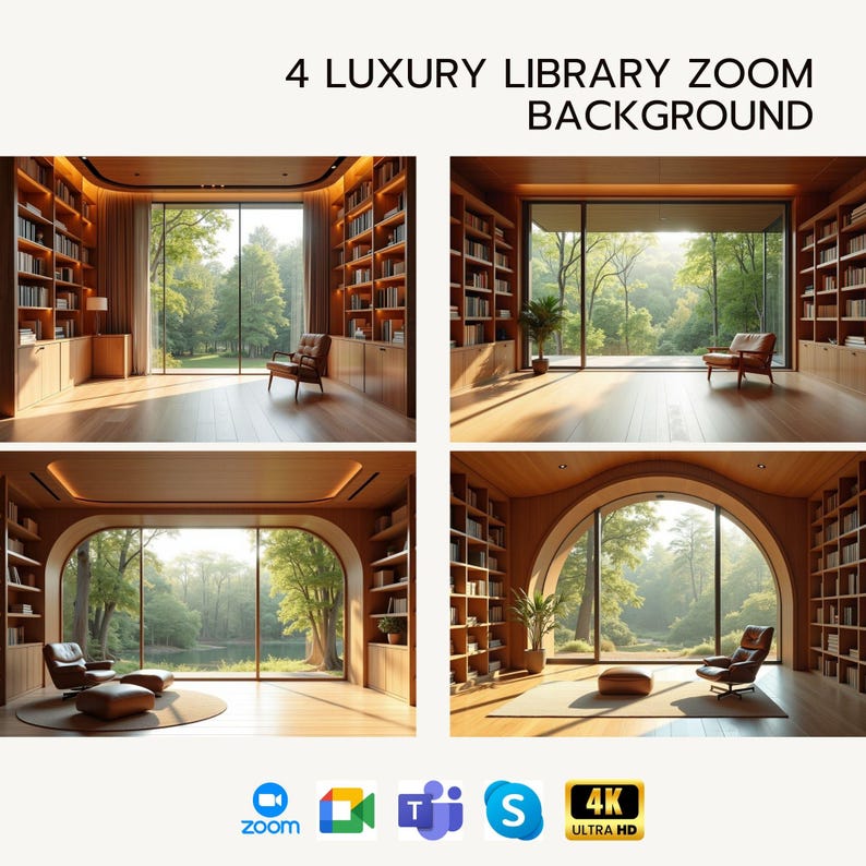 Luxury Library Zoom Background | Japandi Home Office Set (digital ...