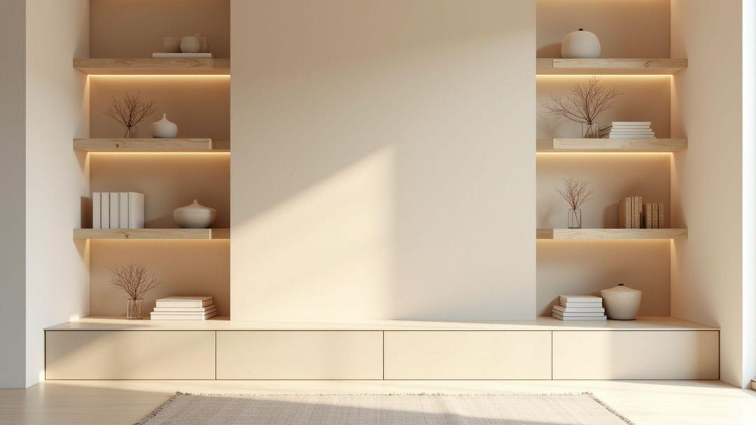 Warm Neutral Zoom Background | Minimal Luxury Home Office Shelf ...
