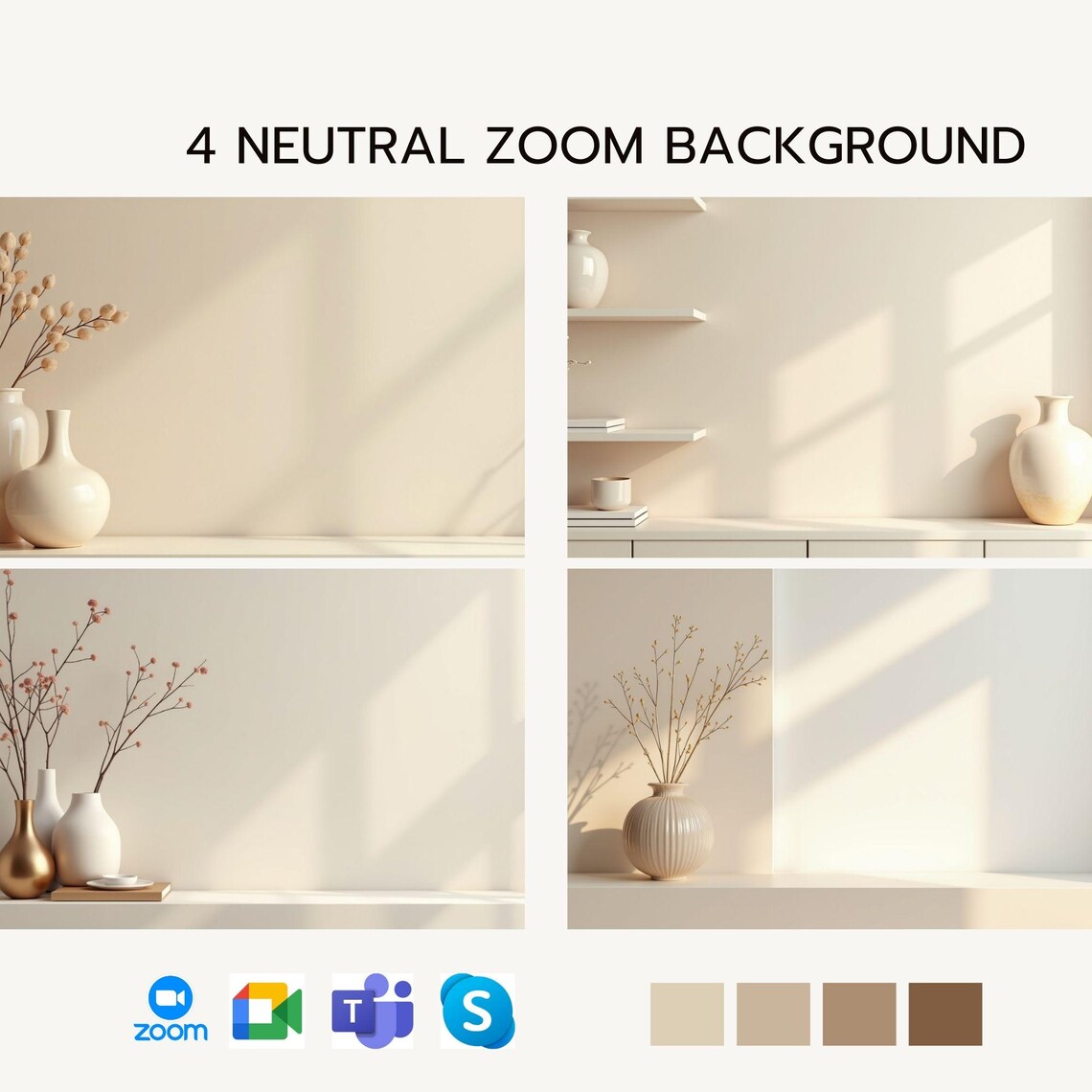Neutral Zoom Background Set of 4 – 2026 | Minimal Beige Home Office ...