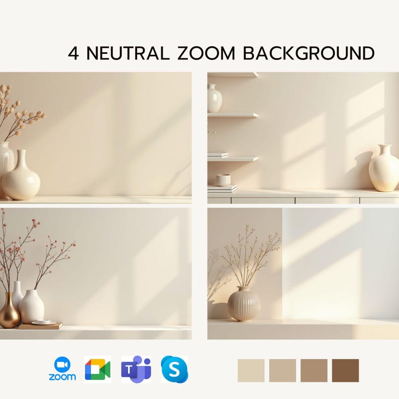 Neutral Zoom Background Set of 4 – 2026 | Minimal Beige Home Office ...