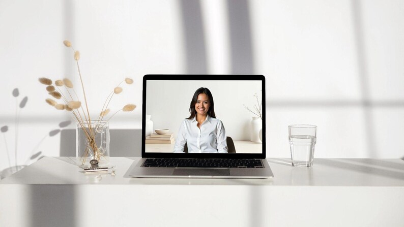 Clean White Workspace Zoom Background | Minimal New Year Reset Office ...