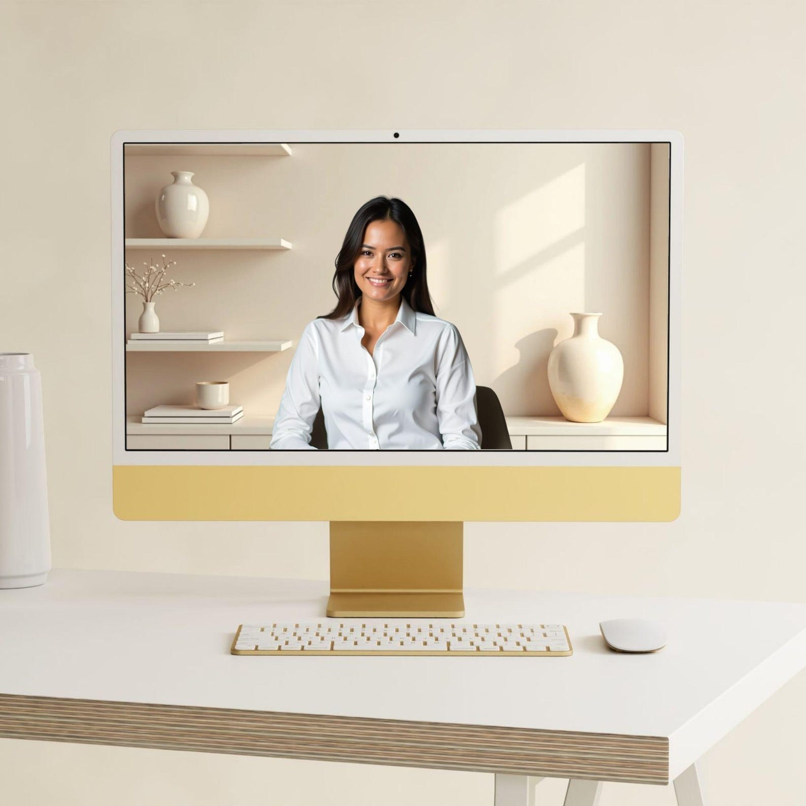 Neutral Zoom Background Set of 4 – 2026 | Minimal Beige Home Office ...