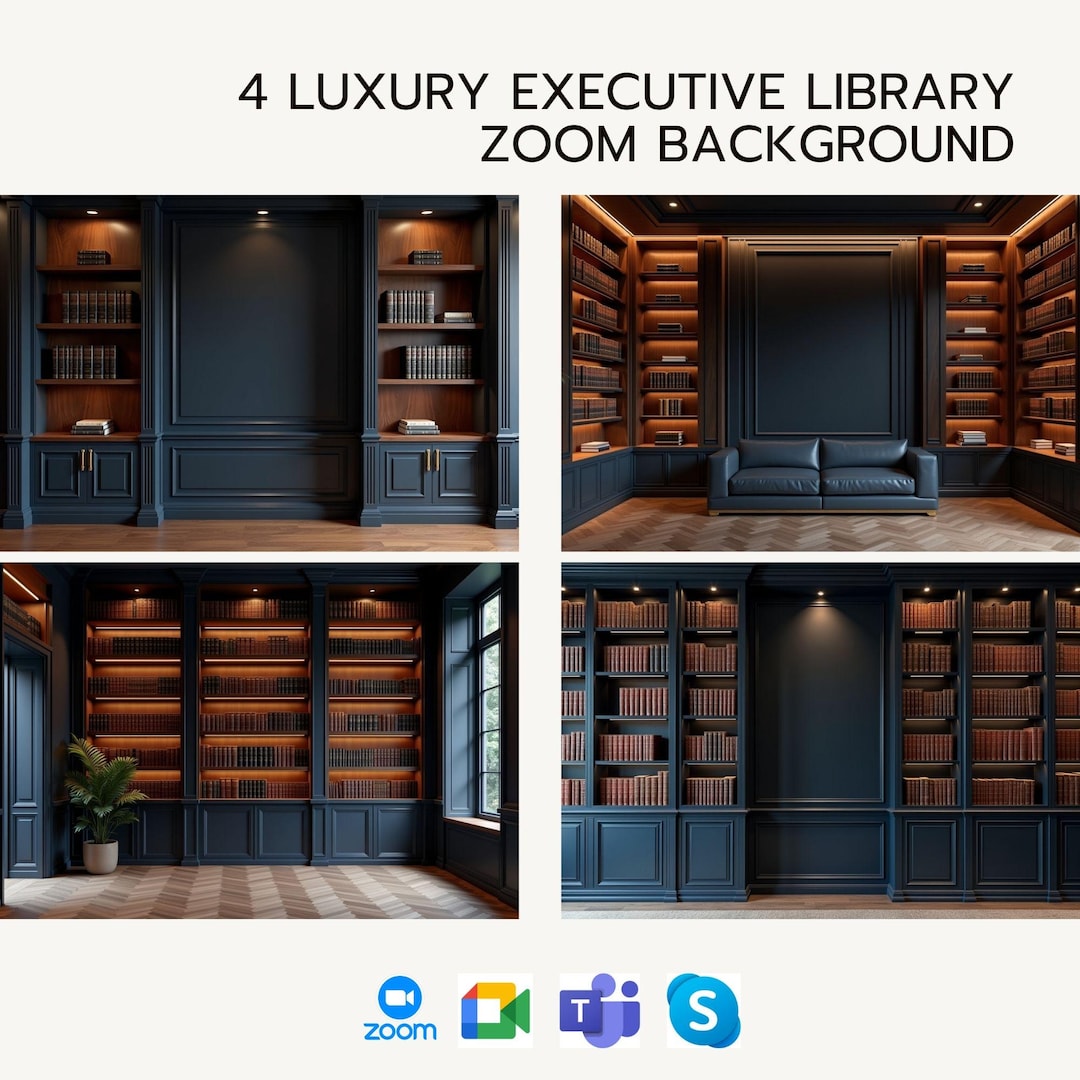 Luxury Executive Library Zoom Background Set of 4 | Dark Academia ...