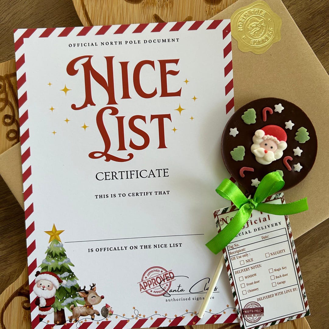 Christmas Belgian Milk Chocolate Lolly and Nice List Certificate ...