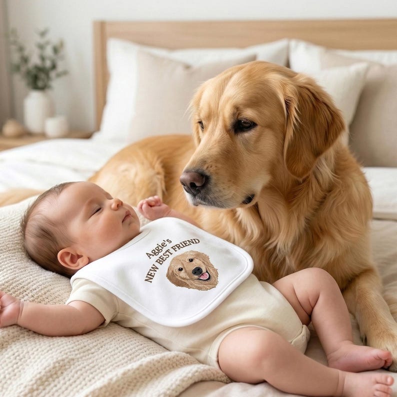 Custom Embroidered Best Friend Baby Bib With Pet Portrait, Protected by ...
