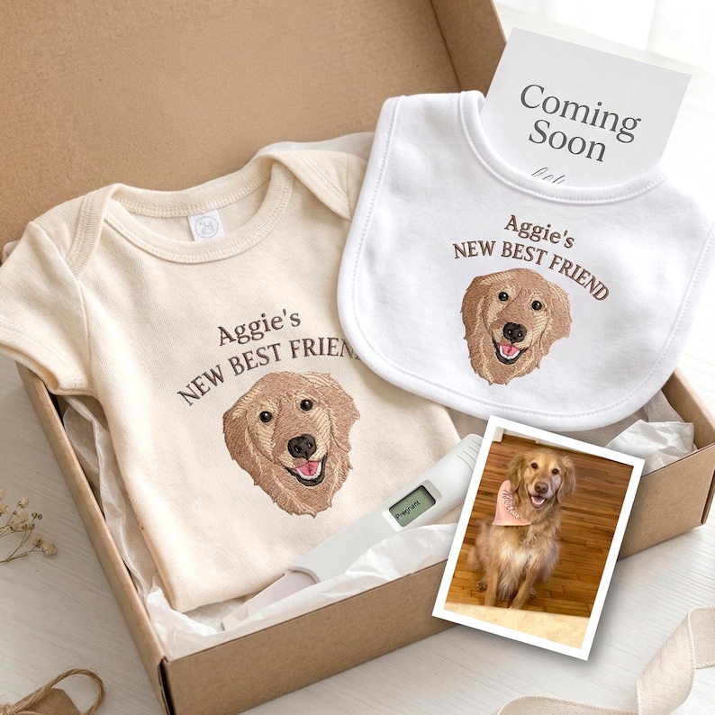 Custom Embroidered Best Friend Baby Bib With Pet Portrait, Protected by ...