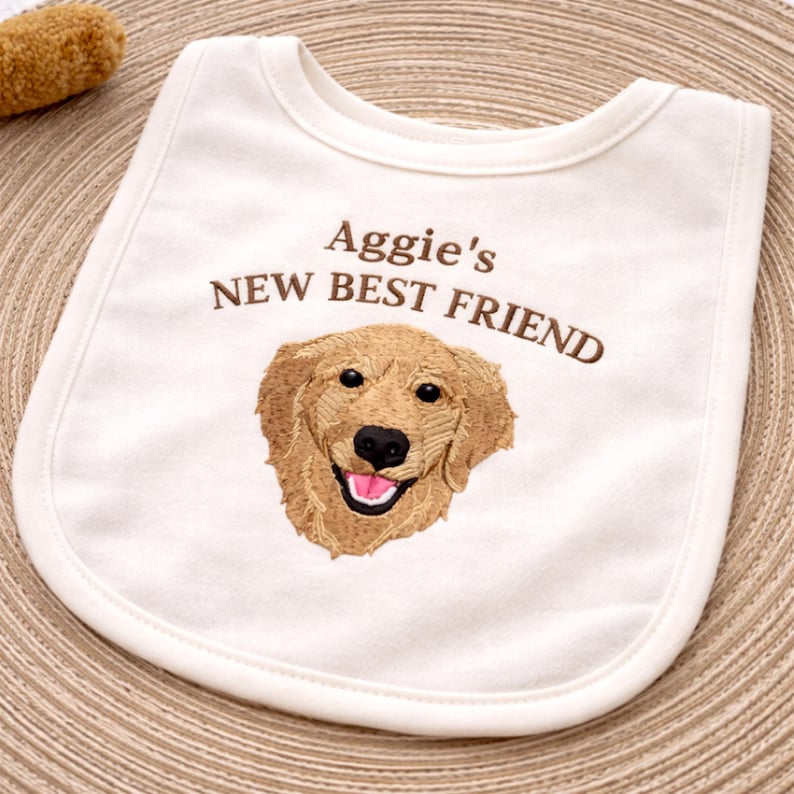 Custom Embroidered Best Friend Baby Bib With Pet Portrait, Protected by ...
