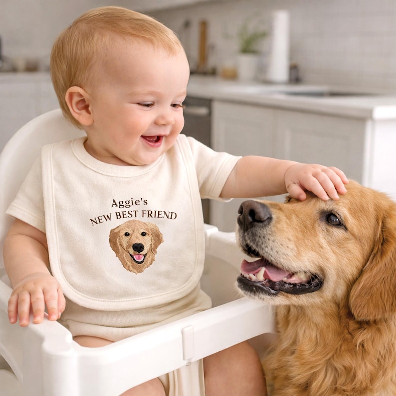 Custom Embroidered Best Friend Baby Bib With Pet Portrait, Protected by ...
