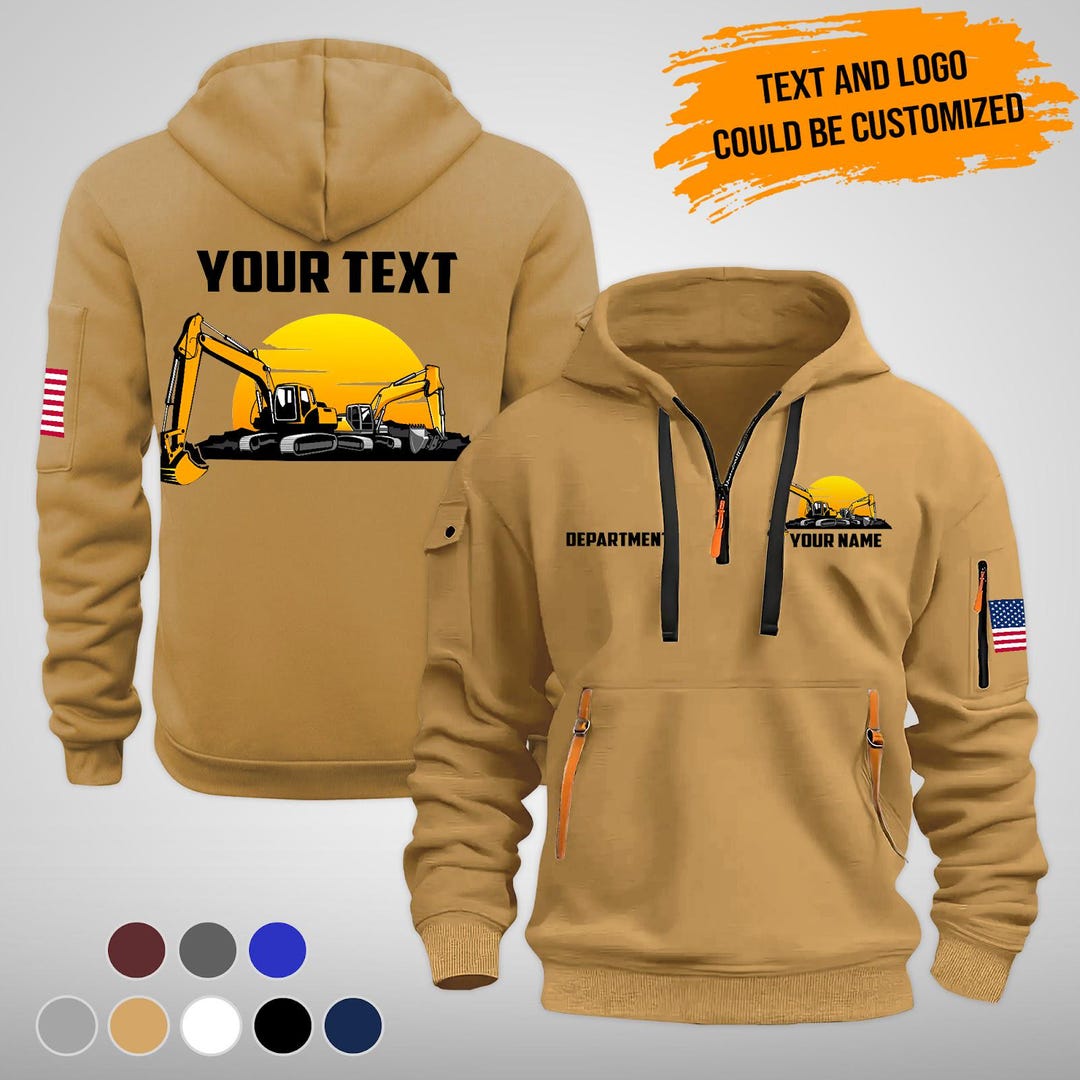 Custom Cotton Quarter Zip Work Hoodie: Personalized Heavy Equipment ...