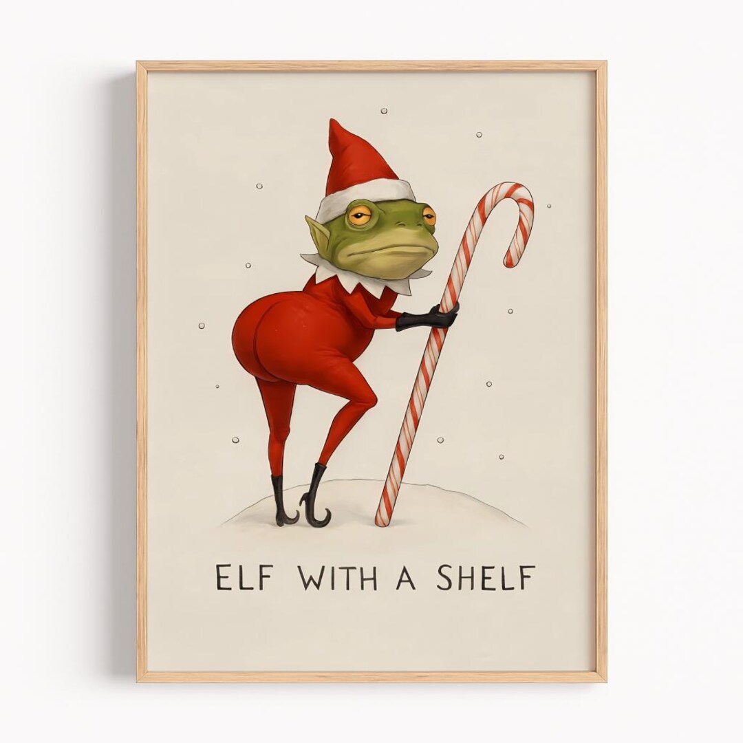 Funny Frog Elf Christmas Art Print – Bold Whimsy Holiday Wall Decor ...