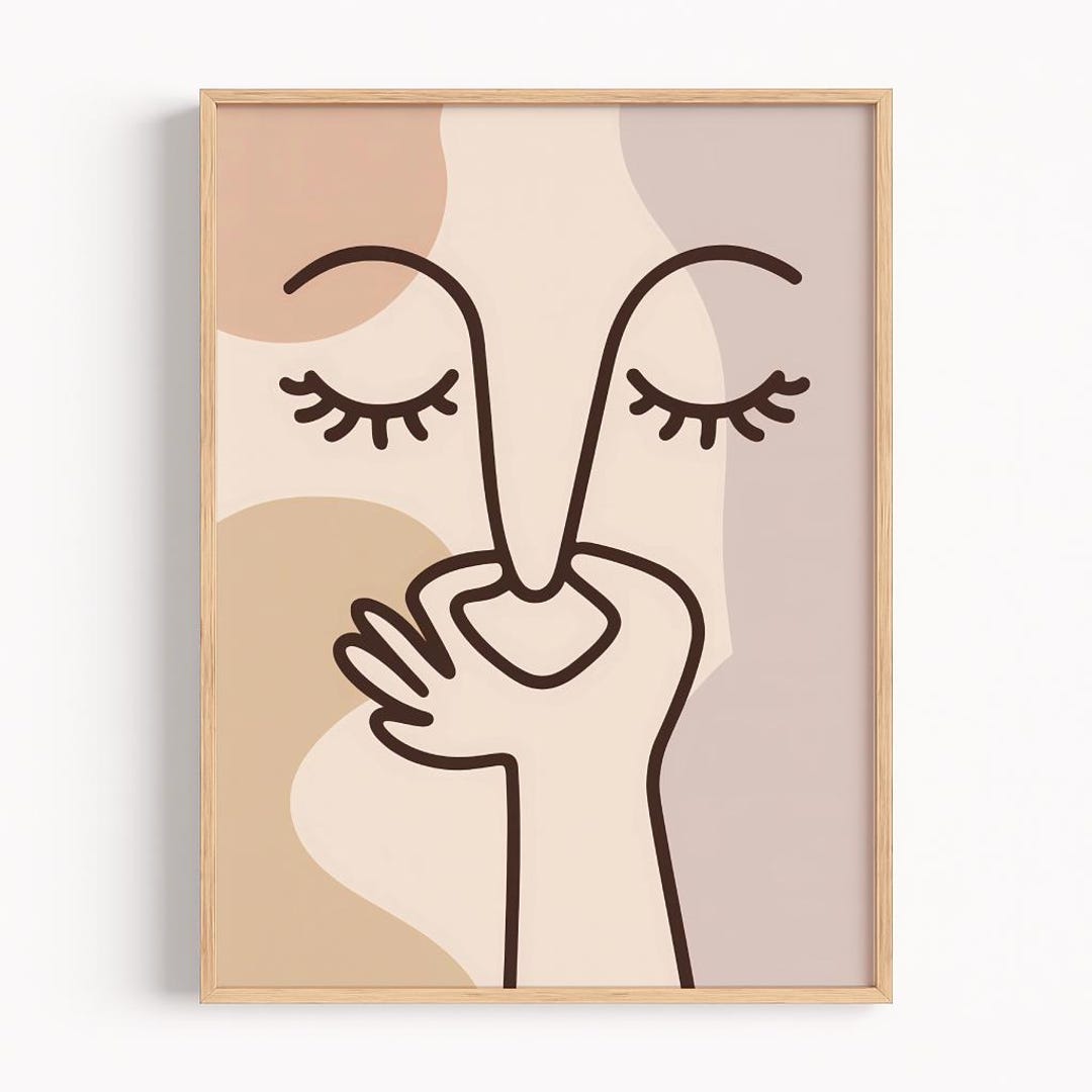 Funny Minimalist Line Art Face Print, Funny Nose Pinch Bathroom ,hand ...