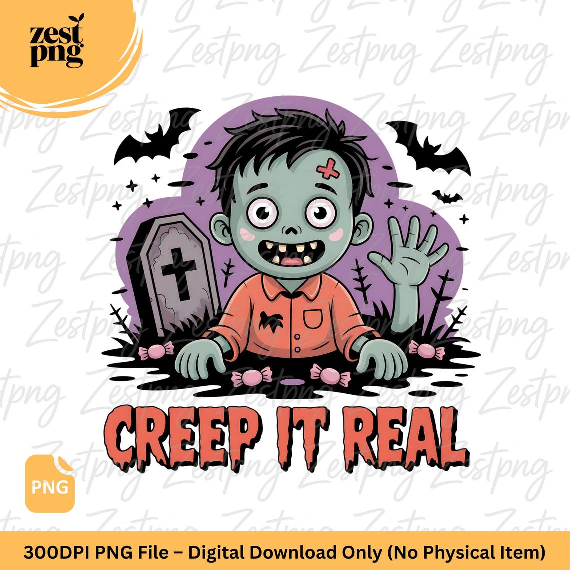 Cute Zombie Halloween PNG, Creep It Real Quote Design, Funny Undead ...