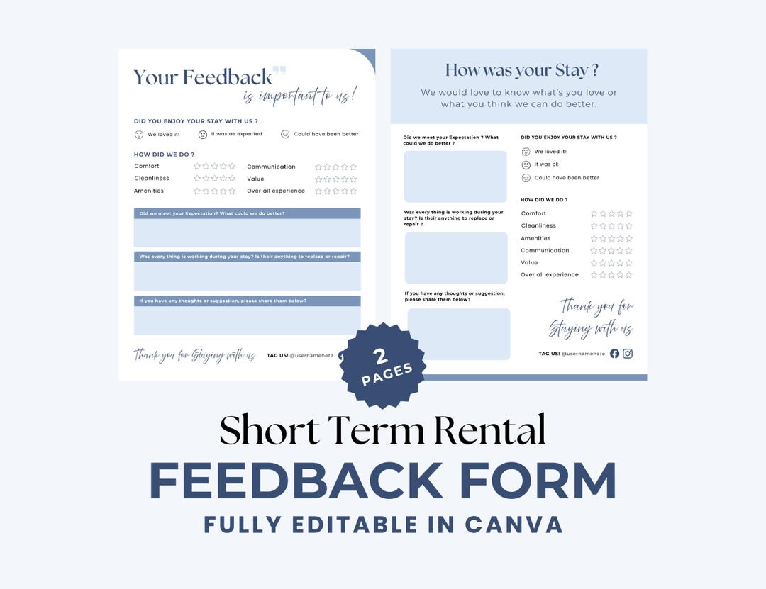 Airbnb Guest Feedback Form Template: Editable Rental Review (canva) - Etsy