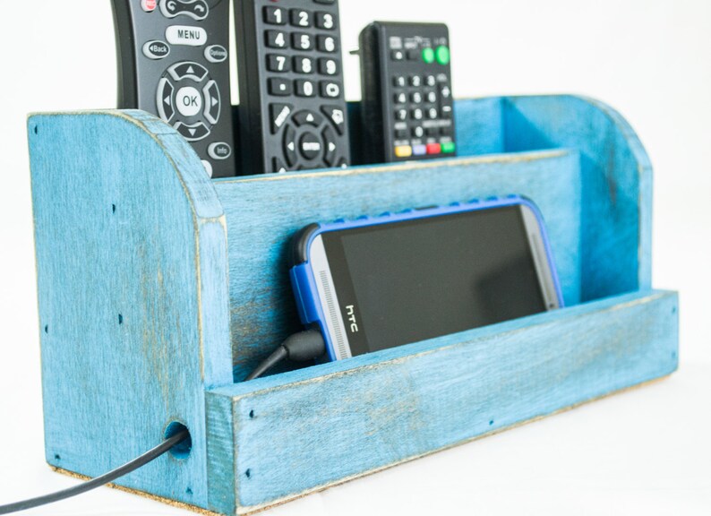 Distressed Blue Wood Charging Station TV Remote Control - Etsy