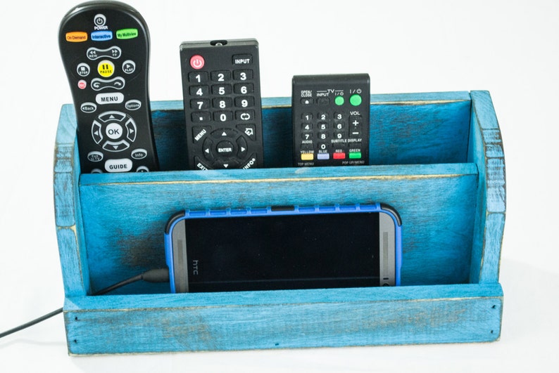 Distressed Blue Wood Charging Station TV Remote Control - Etsy