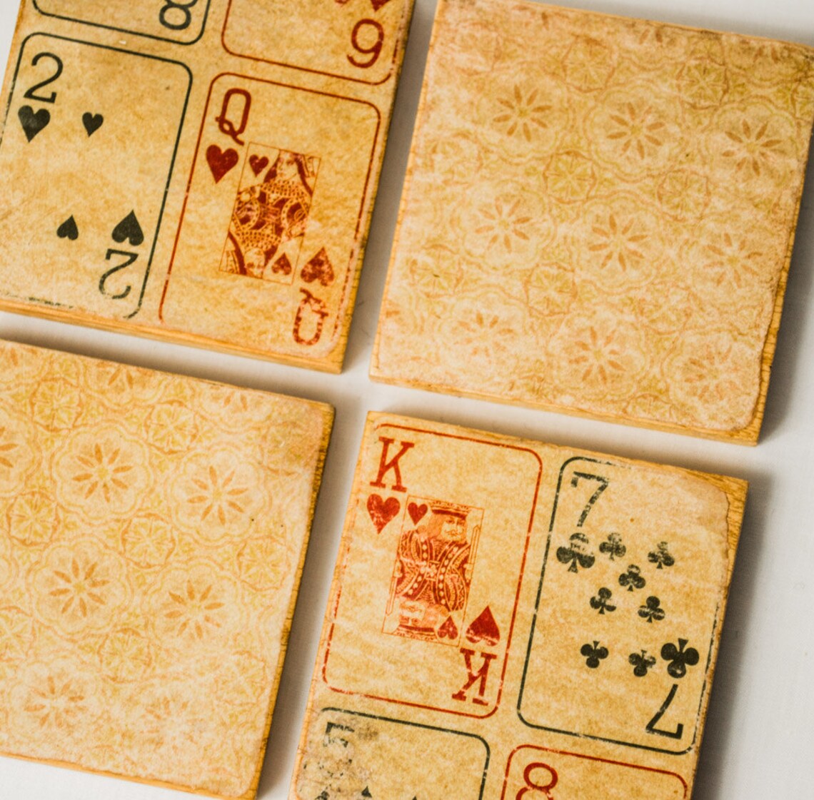 Playing Card Wood Coaster Set Beverage Coaster - Etsy