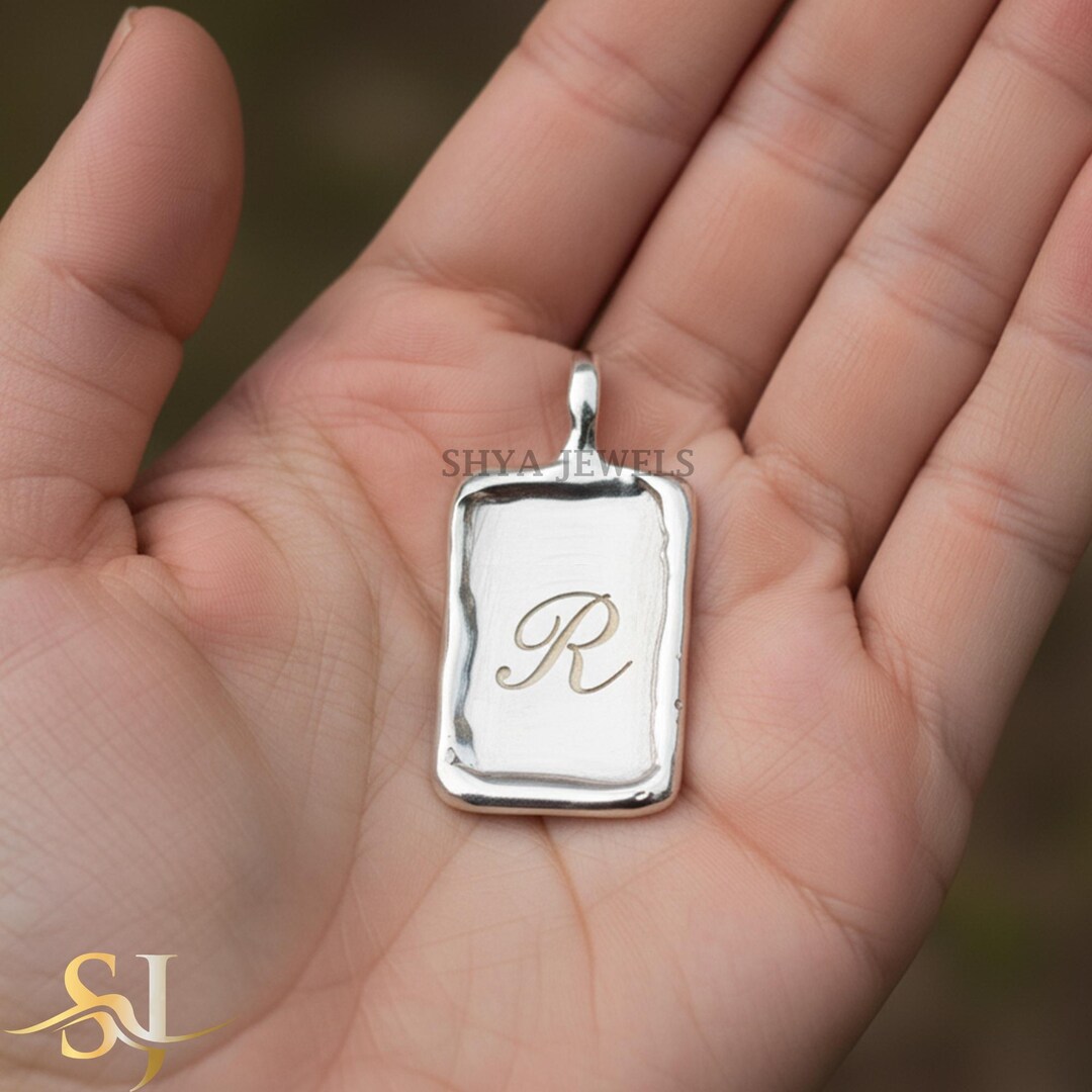 925 Silver Custom Engraved Letter Dog Tag Pendant R B Letter Monogram ...