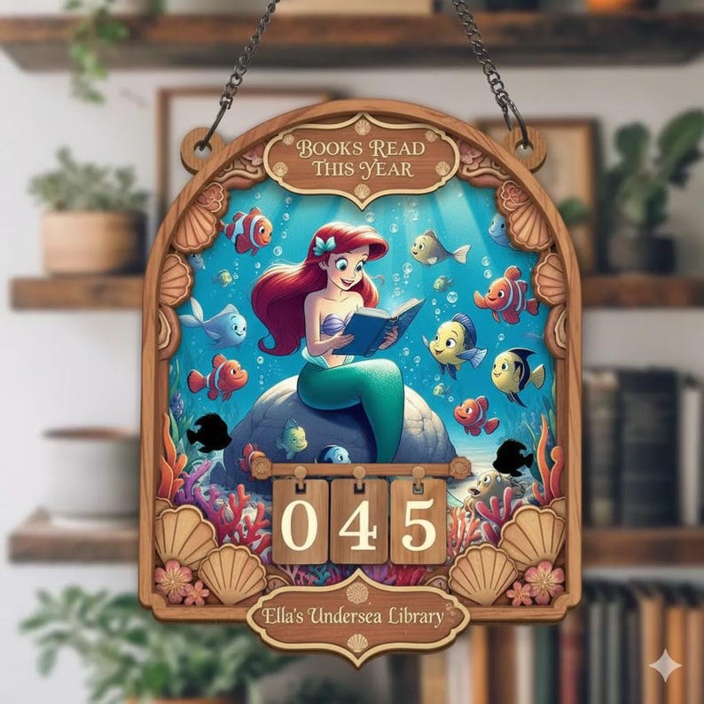 Disney Book Tracker Sign, Ariel Reading Tracker, Library Decor, Book ...