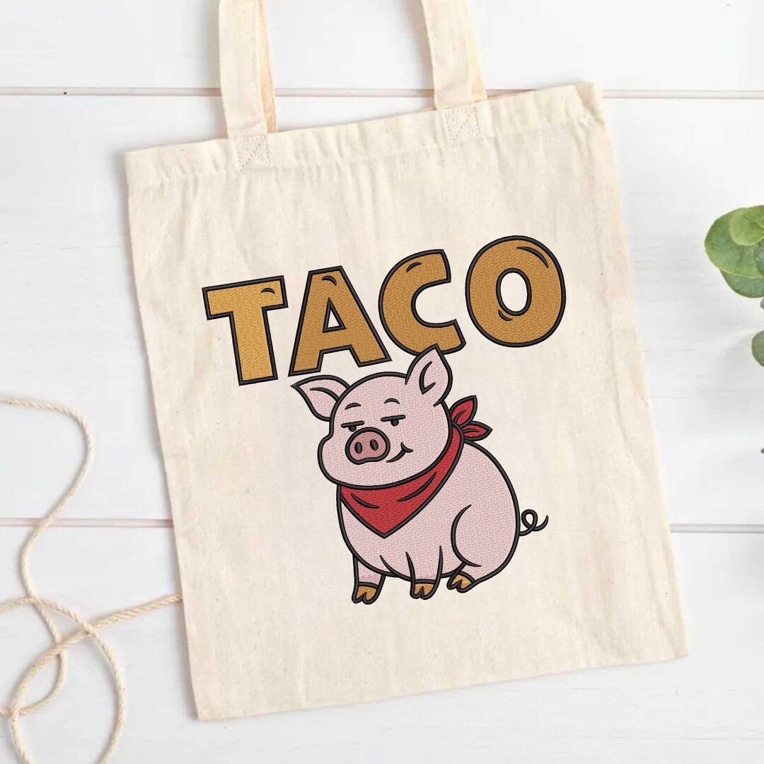 Funny Pig Taco Embroidery Design, Cute Pig Bandana Stitch File, Farm ...