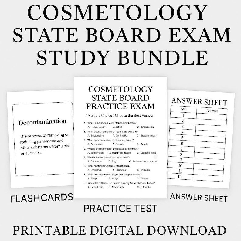 Cosmetology State Board Exam Study Bundle: Practice Test + Flashcards ...
