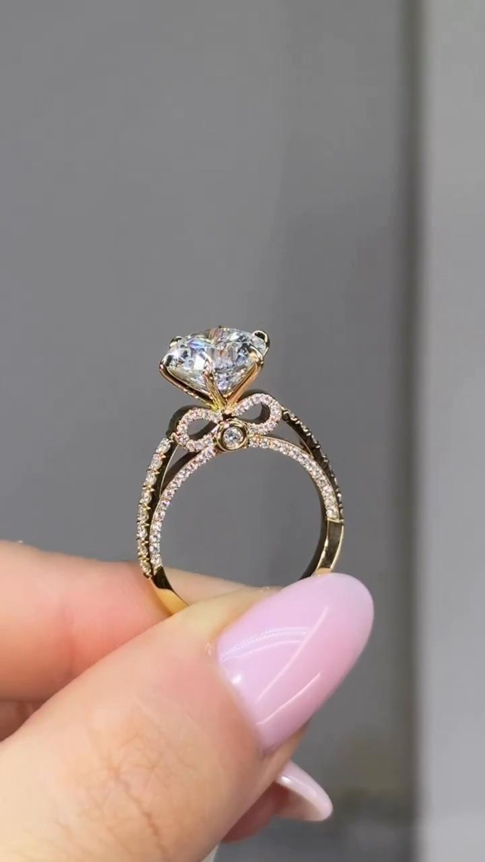 Vintage Cathedral Set Moissanite Engagement Ring, 14k Yellow Gold Art ...