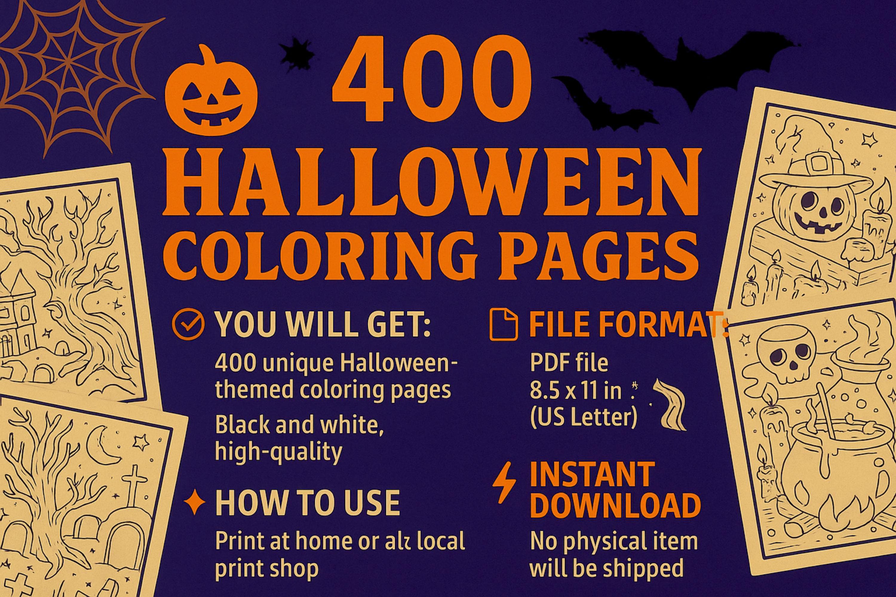 400 Halloween Coloring Pages Bundle | Printable PDF for Kids and Adults ...