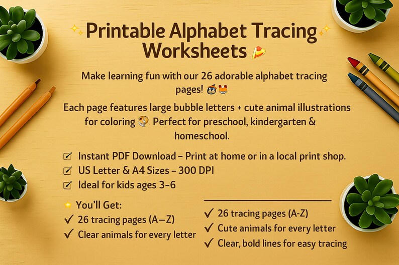 Alphabet Tracing Worksheets – Animal Letters Handwriting Practice (PDF ...