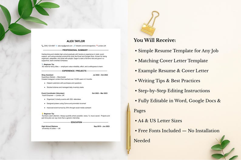 Simple Resume Template Bundle for Any Job | ATS Friendly Resume | Word ...
