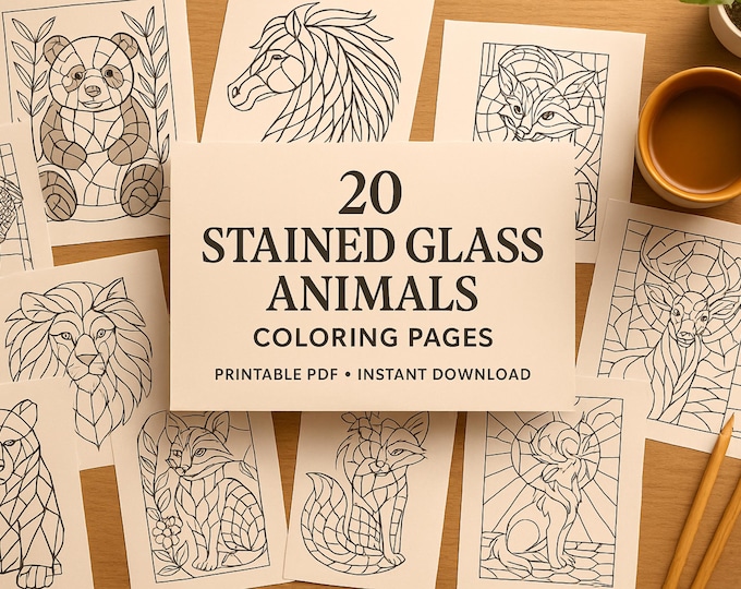 45 Stained Glass Animal Coloring Pages for Adults, Animal Coloring ...