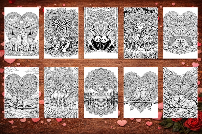 50 Valentine Animal Mandala Coloring Pages – Love Animals, Heart ...