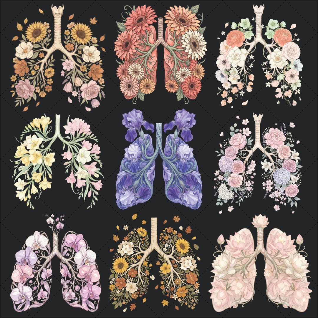 Lungs Made of Flowers PNG Bundle (9 Designs) - Blossoming Respiratory ...