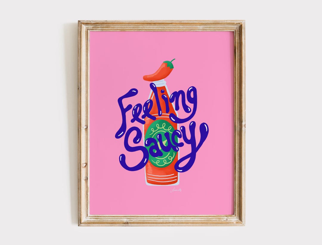 Feeling Saucy Hot Sauce Print: Pink Kitchen Foodie Art - Etsy