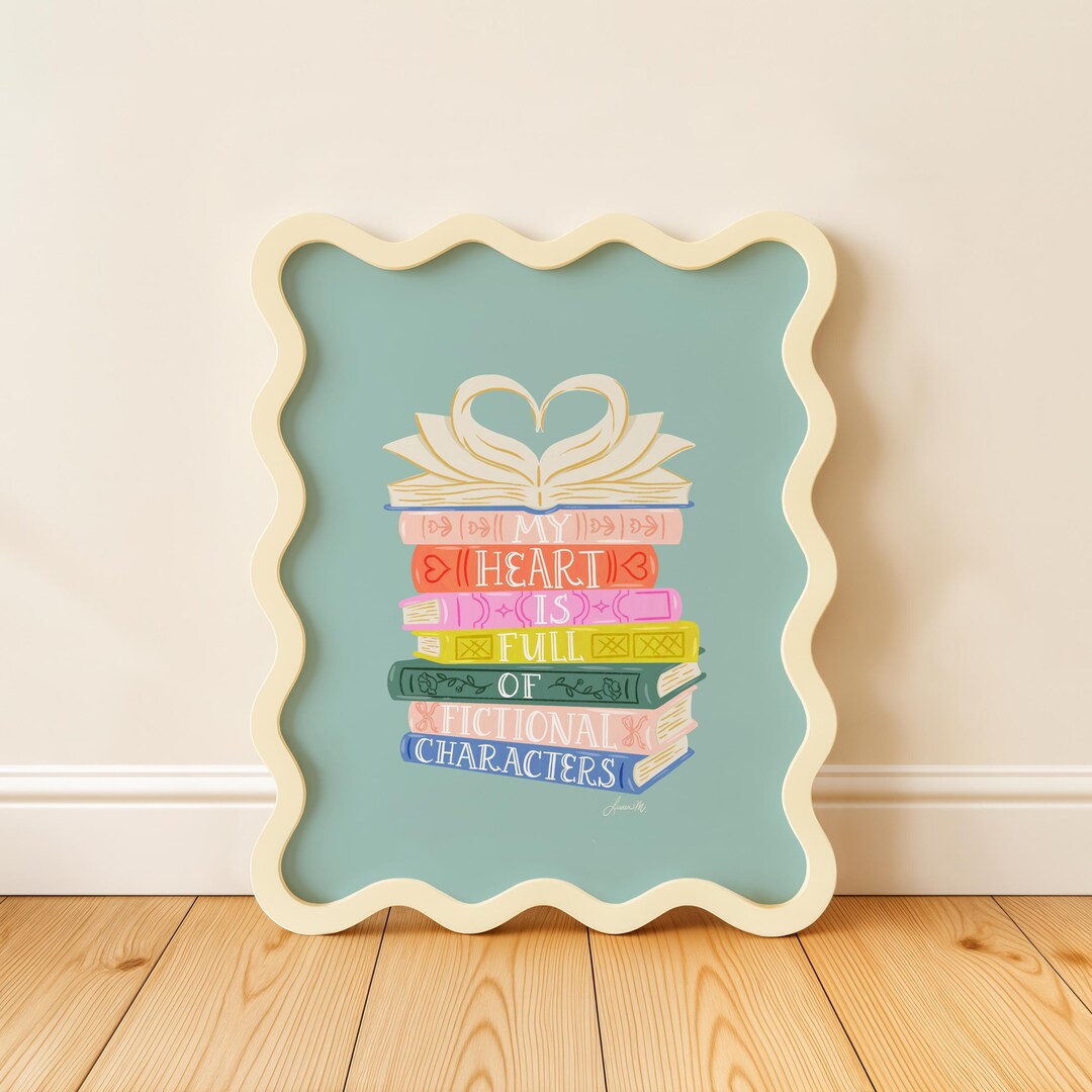 Book Stack Art Print, Fictional Characters, Colorful Bookish Wall Decor ...