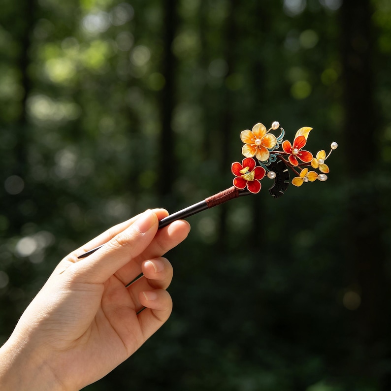 Autumn Blossom Hair Stick, Chinese Hair Jewelry, Ronghua Velvet Flower ...