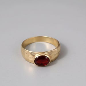 Handmade Red Garnet Brass Ring - Vintage Style Gemstone Jewelry - Etsy