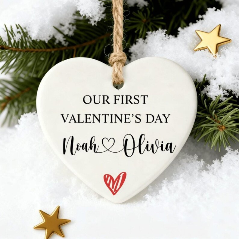 Personalized Our First Valentine's Day Heart Ornament, Custom Couples ...