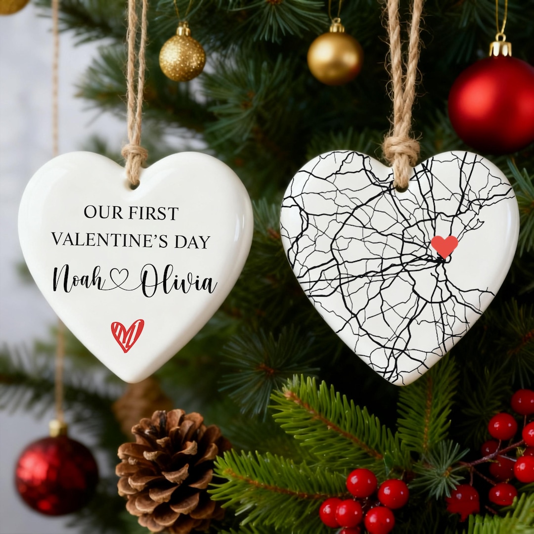 Personalized Our First Valentine's Day Heart Ornament, Custom Couples ...