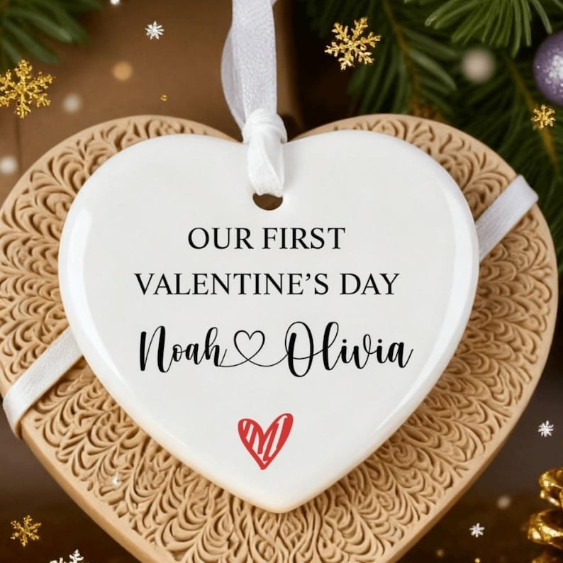 Personalized Our First Valentine's Day Heart Ornament, Custom Couples ...
