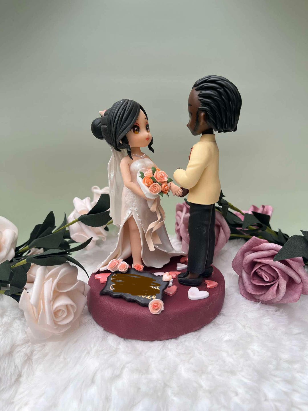 Custom Chibi Wedding Cake Topper: Handmade Clay Couple Figurine - Etsy