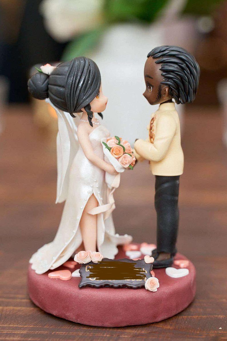 Custom Chibi Wedding Cake Topper: Handmade Clay Couple Figurine - Etsy