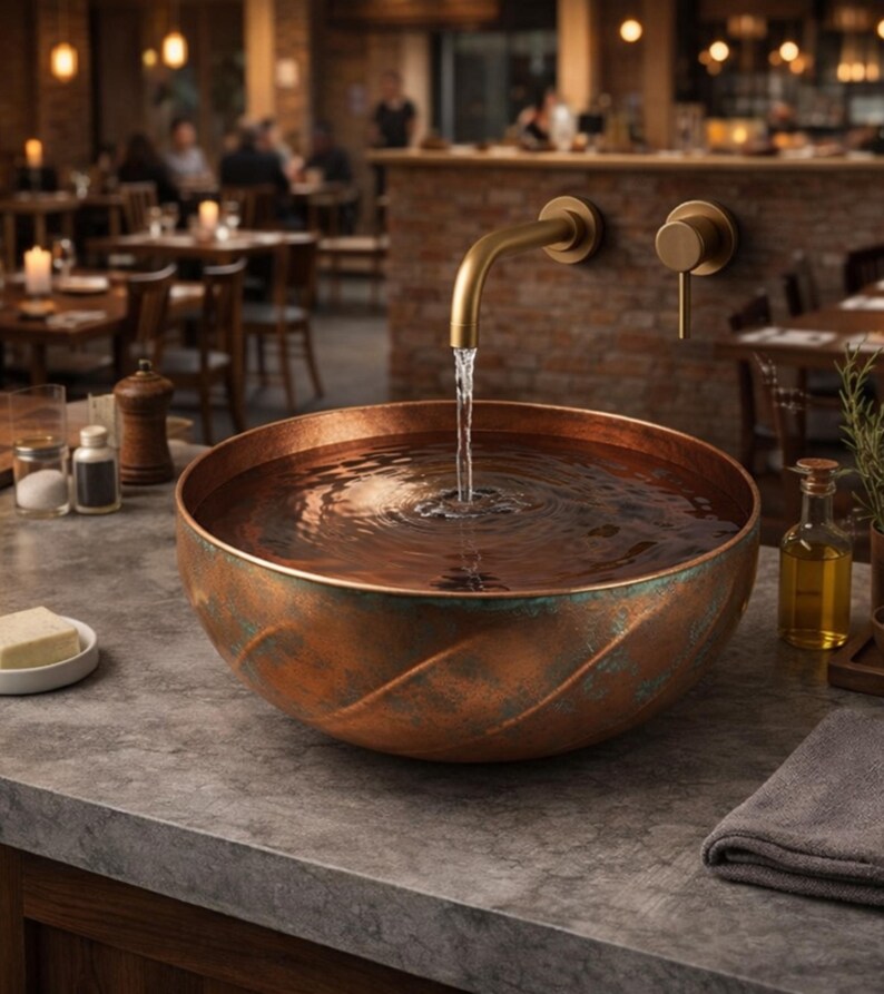 Handmade Moroccan Hammered Copper Sink – Round Patina Vessel Basin - Etsy