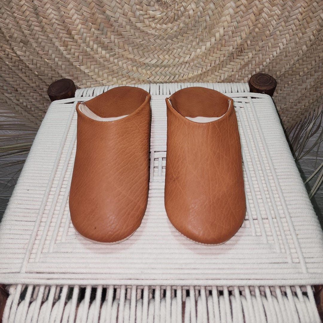 Handmade Moroccan Leather Babouches – Traditional Tan Brown Slippers ...
