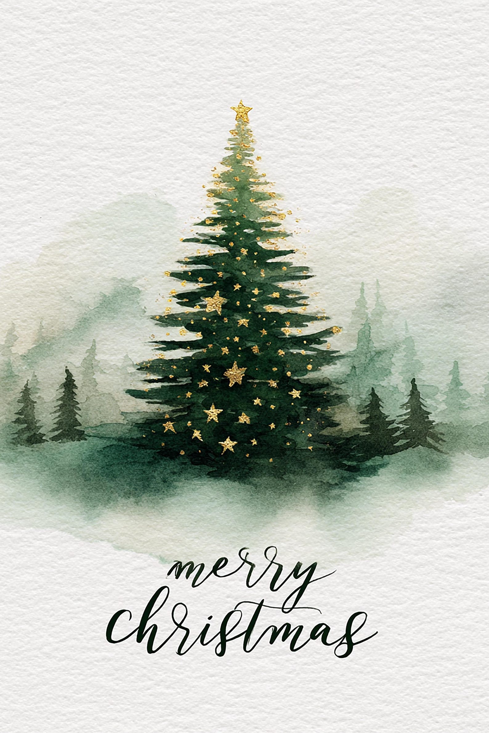 Vintage Christmas Trees Print, Watercolor Pine Forest Clipart (digital ...