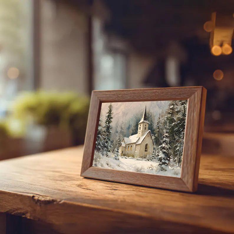 Vintage Winter Church Print: Rustic Christmas Cottagecore (digital ...