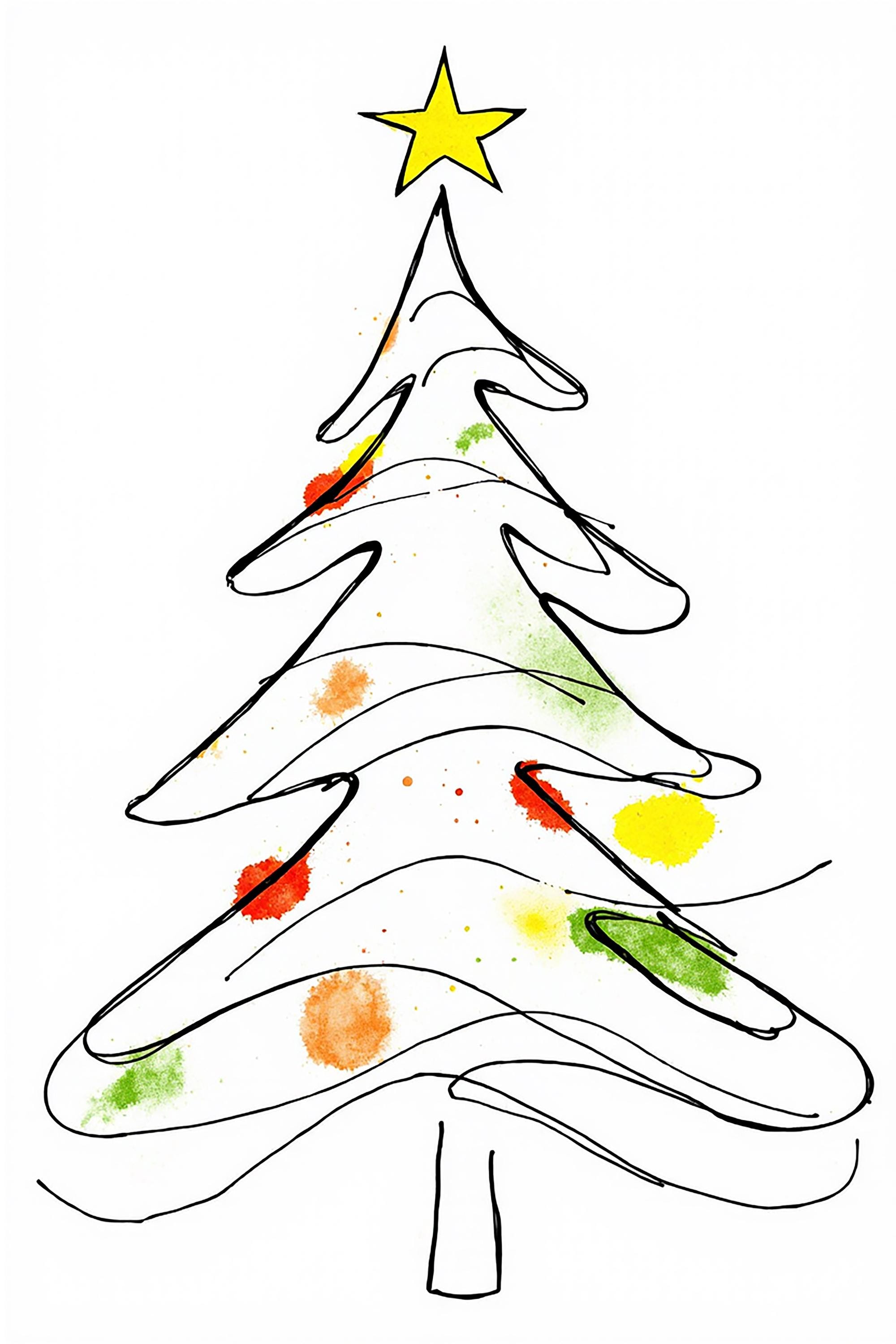 5 Line Art Christmas Tree Clipart, Minimalistic, Printable Watercolor ...