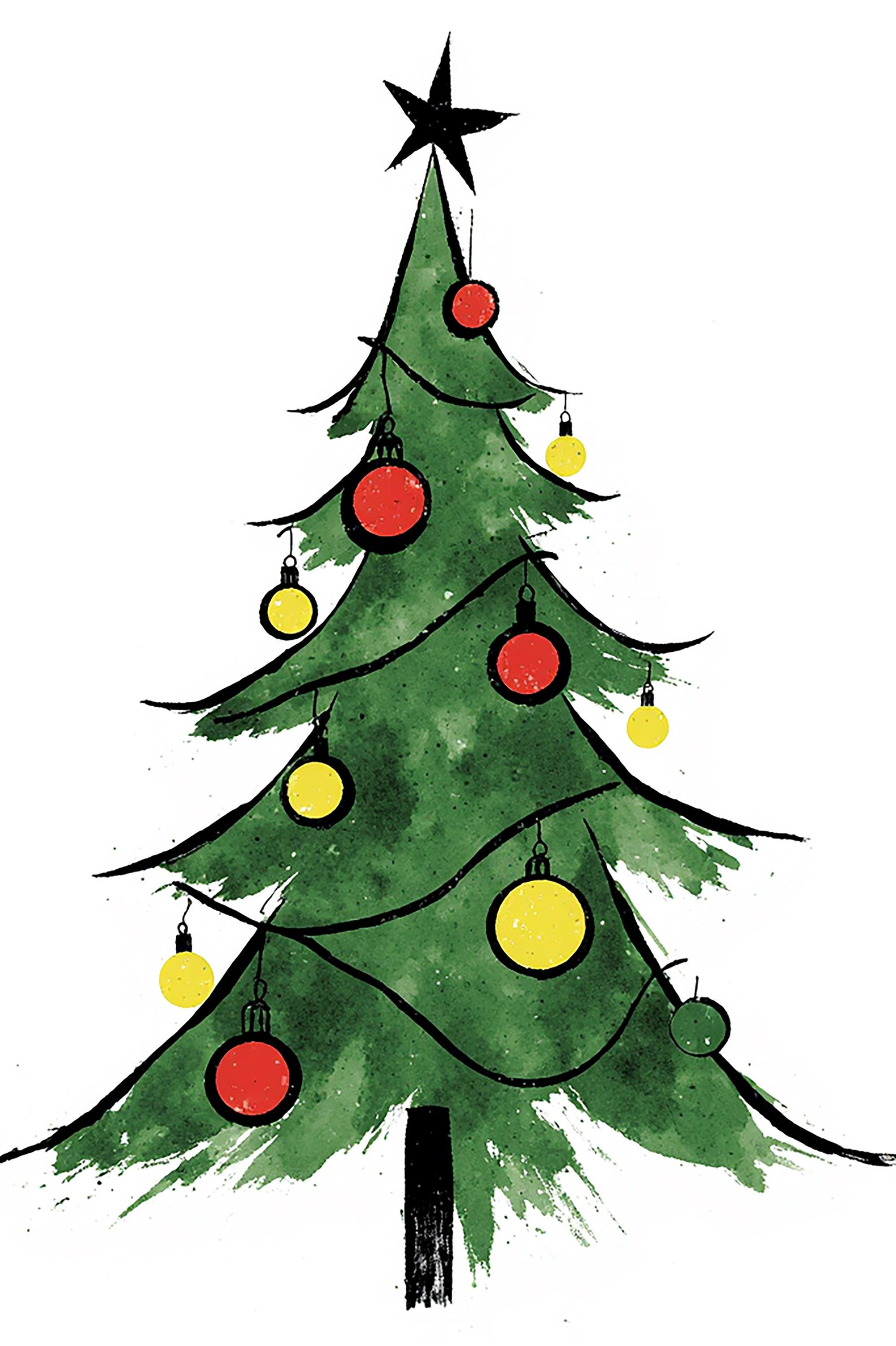 Abstract Christmas Tree Watercolor Clipart, Retro Style (digital ...