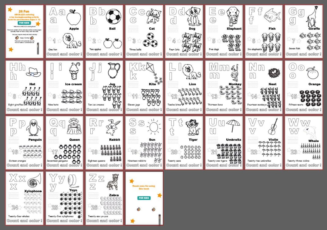 26 Fun ABC 123 Coloring Pages for Kids Alphabet and Number Tracing ...