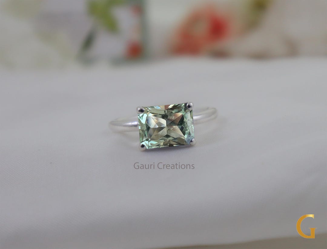 Radiant Cut Green Amethyst Ring: 18k Gold Vermeil, 925 Silver - Etsy